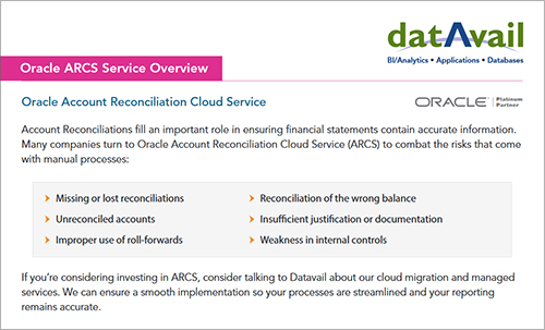 Oracle Account Reconciliation Cloud Service Datavail