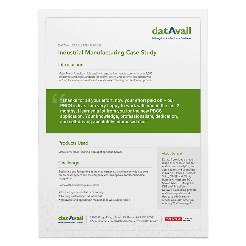 Industrial Manufacturing Case Study | Datavail