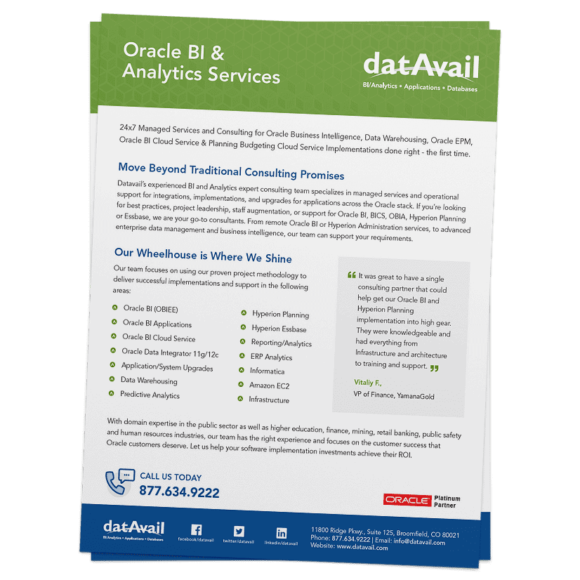 Oracle Bi And Analytics Services Datavail