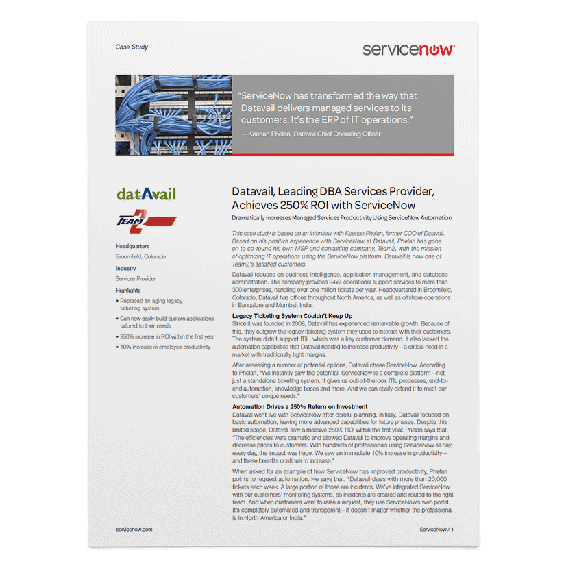 Datavail Achieves 250% ROI with ServiceNow - Datavail